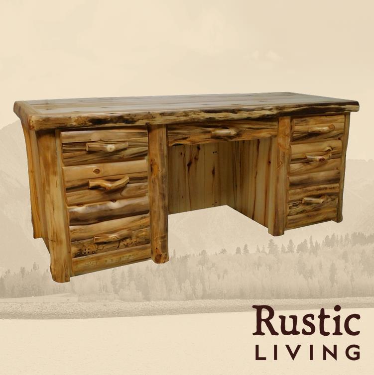 Aspen Rustic Log Executive Sierra Desk in Log Front