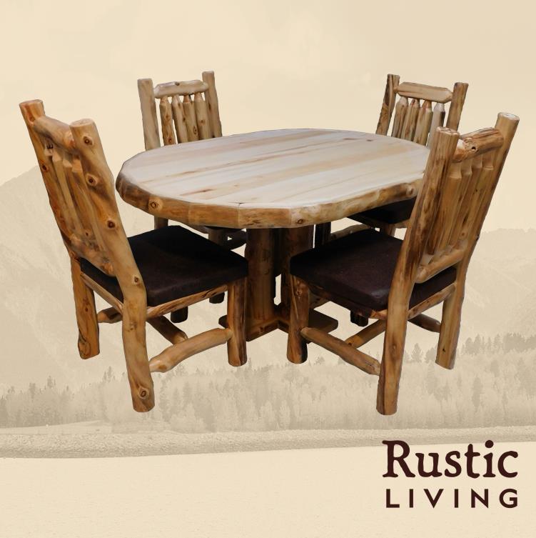 Aspen or Hickory Rustic Log Oval Dining Table